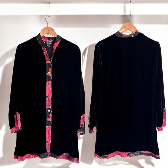 Citron | Tops | Citron Sz M Black Velvet 0 Silk Asia Mandarin Jacket ...